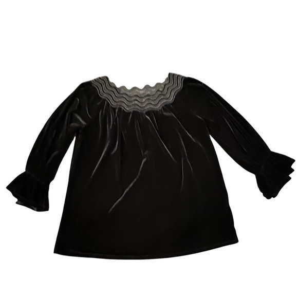 Rafaella | Tops | Rafaella Velvet Blouse Black Lace Neck Ruffle Sleeve ...